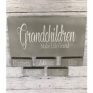 Grandkids Make Life Grand Grandchildren Wood Sign Kids Names Grandma Christmas Gift Farmhouse Rustic Home Decor Granddaughters Grandpa