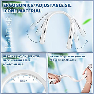 VERZAIX 2022 Upgraded Portable Neck Fan, Bladeless Portable Fan Rechargeable, Skin-Friendly 360° Rotation Personal Fan, Soft Hands Free Neck Fan, 3 Speeds 4000mAn Wearable Cooling Hanging Neck Fan
