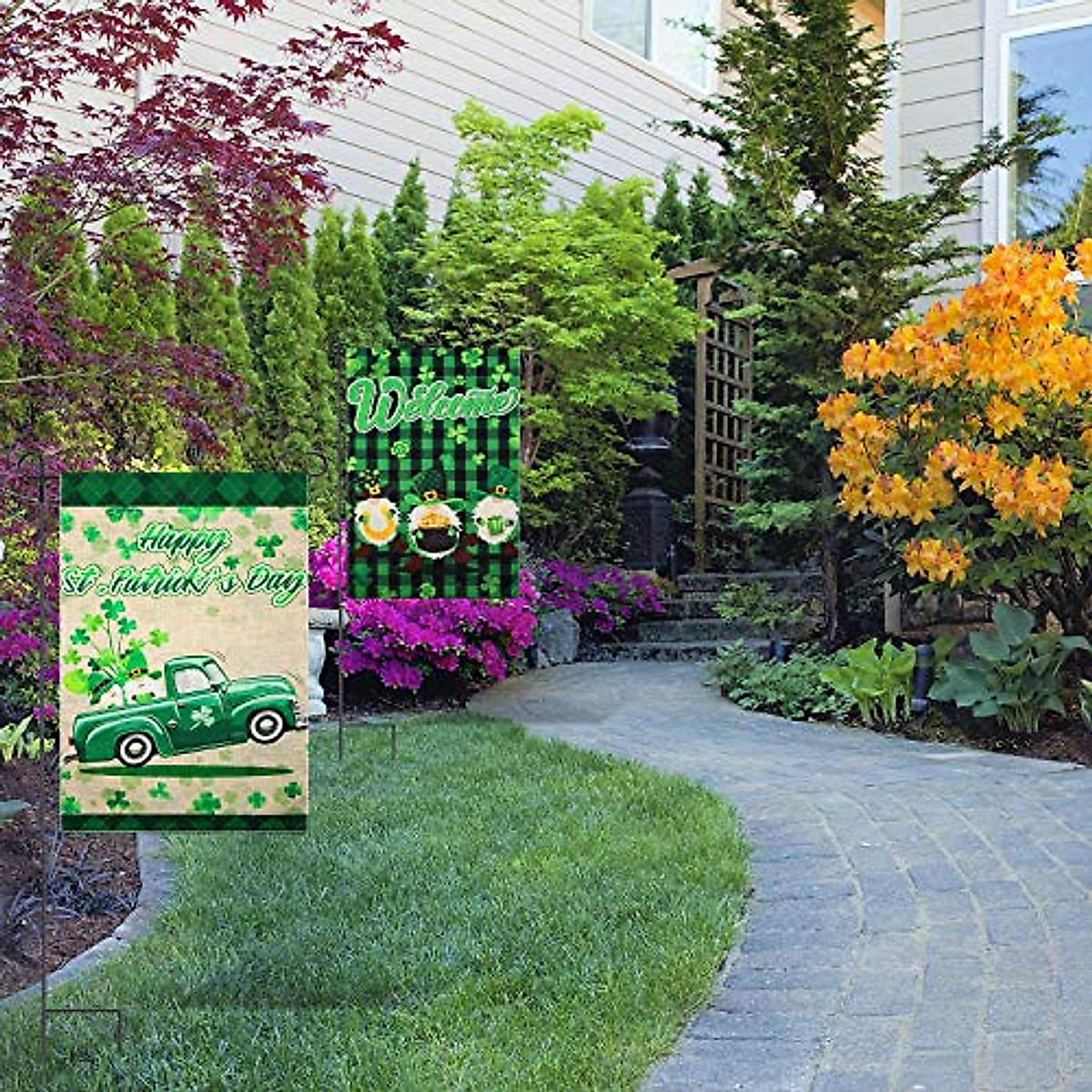 Boao 2 Pieces St Patrick's Day Garden Flag 18 x 12 Inch Saint Patty's Day Welcome Gnome Irish Green Shamrock Flag Double Sided Decorative Shamrock Truck Yard Flag for Garden Home Decoration