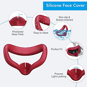 EWalos Accessories for Oculus/Meta Quest 2, Touch Controller Leather Grip Cove, Face Cover and Lens Protective Cover, Sweat-Proof, Light-Proof, Anti-Throw and Comfort-Enhancing Accessories Set(Red)