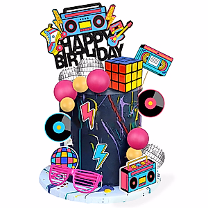 20 PCS 80s 90s Cake Toppers Retro Hip Hop Cake Decorations for Born in the 80's 90’s Decade Throwback Party Decorations Supplies (style 1)