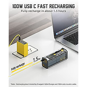 Shargeek Portable Charger, Storm 2 100W 25600mAh Laptop Power Bank, World's First See Through Battery Pack with IPS Screen, DC & 2 USB C & USB Ports for MacBook Pro/Dell XPS, iPad/iPhone 13 and More