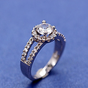 Uloveido Round Cut Solitaire Synthetic Diamond Rings White Gold Plated Split Shank Engagement Wedding Promise Jewelry (Size 9) J510