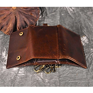 Le'aokuu Mens Genuine Leather Car Key Case Loop Hook Coin Case Cover Wallet Snap (Coffee 2)