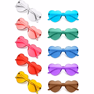10 Pcs Heart Sunglasses Bulk Heart Shaped Rimless Sunglasses for Women Frameless Glasses Transparent Candy Color Fun Sunglasses Party Sunglasses for Men Party Favors, 10 Colors