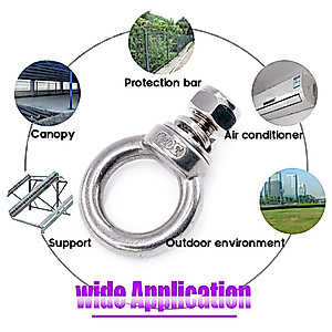 8Pcs 304 Stainless Steel M14 Male Thread Lifting Ring Eye Bolt Kit, Including 2Pcs M14 Eye Bolt with 2Pcs Lock Nuts, 2Pcs Lock Washers and 2Pcs Flat Washers