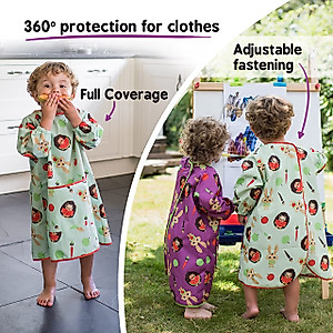 Tidy Tot - Long Baby Bib - Mess Proof Long Sleeve Feeding Smock with Large Food Catcher Pocket - Waterproof Bib – Machine Washable. Fits 6-24 months - Purple