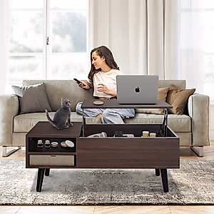 Ktoinpo Lift Top Coffee Table for Living Room, Wood Center Dining Table with Hidden Compartment Storage, Modern Adjustable Teas Tables Home Office Medieval Furniture Grey