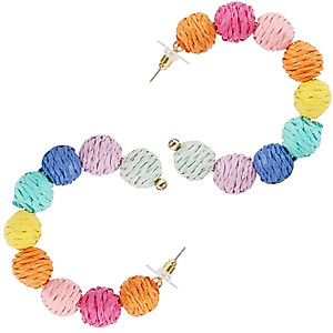 Boho Beach Earrings For Women Handmade Lightweight Round Ball DecorBig Hoop 925 Silver Earrings Dangle Drop Earrings for Women Girls… (Colorful)