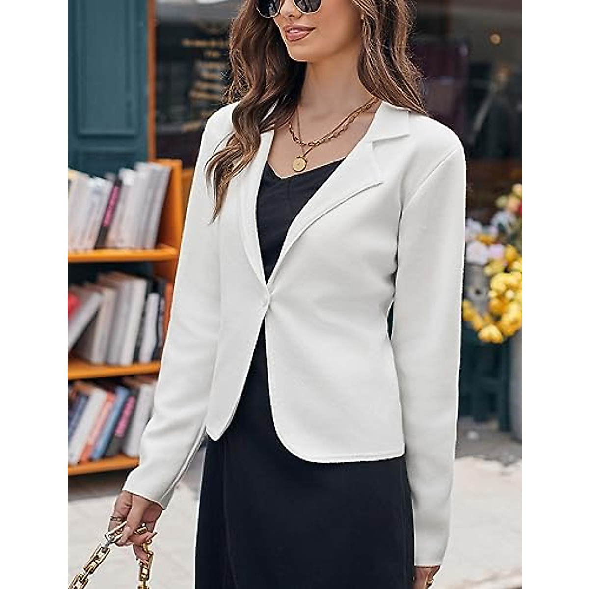 Women Sweater Blazer Jackets Casual Knit Open Front Business Cardigans for Women Blazer Lightweight White L