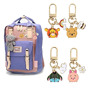 LuoHao Anime Cartoon Winne Pooh SpongBob Keychain 4 in 1 Set Keychain for Women Men