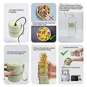 2BK Sports Blender Cup, One-handed Drinking Mini Blender for Shakes and Smoothies,Personal Blender with Rechargeable USB, Made with BPA-Free Material Portable Juicer, Vivid Green