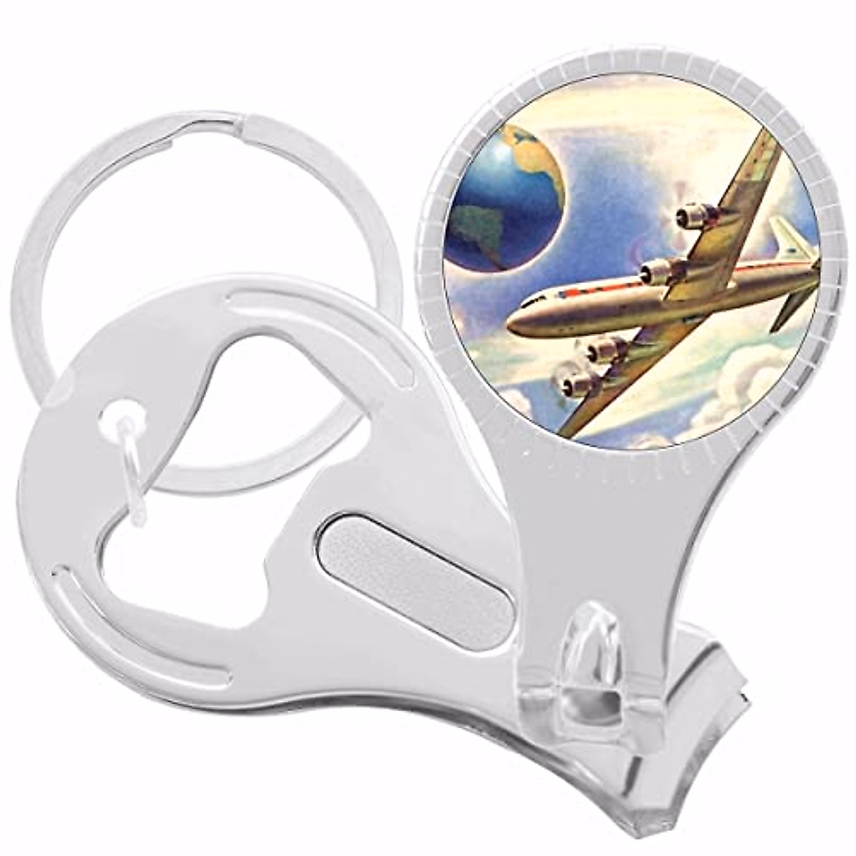 Vintage Airplane Around Earth Travel Poster Nail Clippers Plus Bottle Opener Keychain