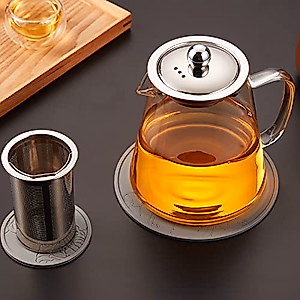 950ml/30oz Glass Teapot Kettle with Removable Stainless Steel Infuser & Matching Silicone Coasters, Stovetop & Microwave Safe Tea Pot for Loose Leaf Tea & Blooming Tea