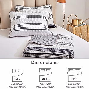 Flysheep Grey Boho Quilt Set Full Queen Size, 3 Pcs Gray Black and Navy Striped Bedspread, Soft Microfiber Modern Coverlet for All Season - 1 Quilt and 2 Pillow Shams