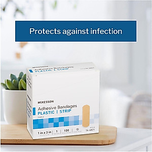 McKesson Adhesive Bandages, Sterile, Plastic Strip, 1 in x 3 in, 100 Count, 2 Packs, 200 Total