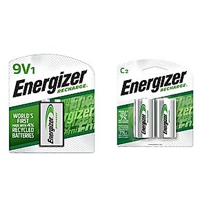 Energizer Rechargeable C Batteries, Recharge C Battery Precharged and Rechargeable 9V Battery Combo Pack, 6 Count