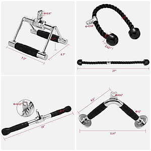 DYNASQUARE Tricep Press Down Cable Machine Attachment, LAT Pulldown Attachments, Home Gym Accessories, Double D Handle, V-Shaped Bar, Tricep Rope, Pull Down Straight Bar