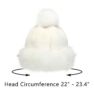 LA CARRIE Women's Faux Fur Hat Russian Cossack Pompom Cap for Winter Ski Snow(White)