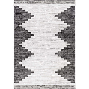 Hauteloom Djugun Living Room, Bedroom Patio Outdoor Area Rug - Contemporary - Black,Charcoal,Off White - 6'7" x 9'