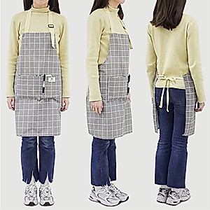 NLUS 2 Pieces Cotton Linen Waterproof Cooking Aprons, Kitchen Apron with Adjustable Neck Strap and Long Ties, Cooking Aprons with Pockets for Women/Men(Grey/Green)