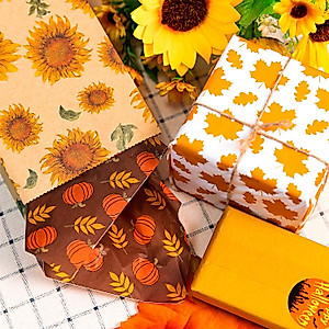 Whaline 90 Sheet Fall Thanksgiving Tissue Paper Autumn Pumpkin Maple Leaves Wrapping Paper Art Paper Crafts for Halloween Harvest Birthday Wedding Party Gift Bag Festival Pompom Confetti (6 Designs)