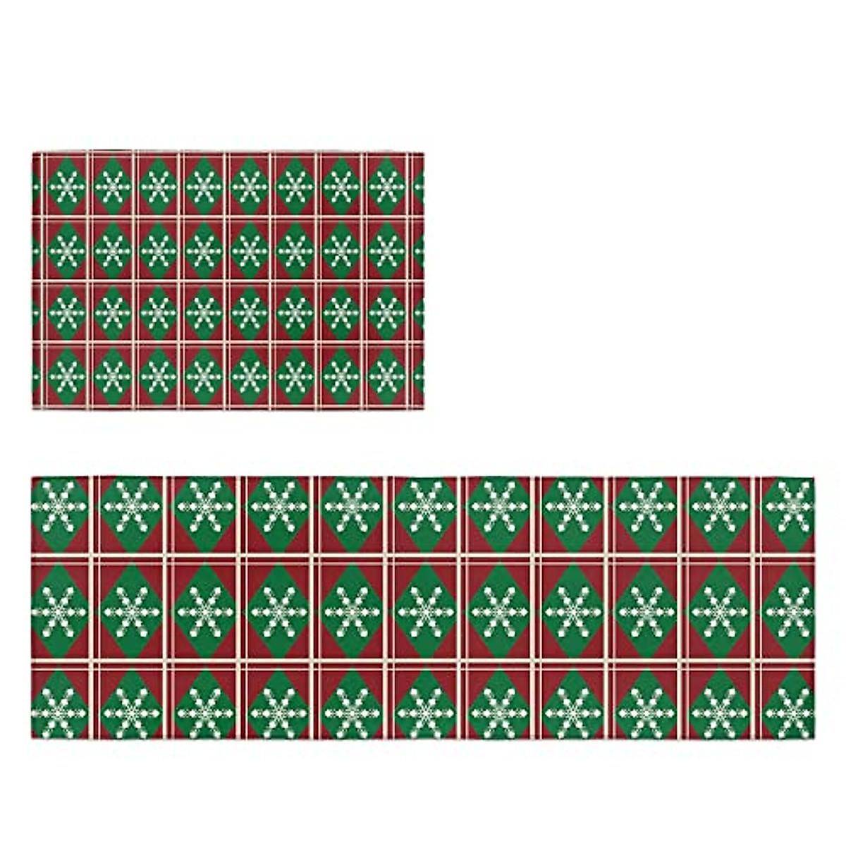Miaklek Christmas Snowflakes Kitchen Mats for Floor Anti Fatigue Mats for Kitchen Floor Kitchen Rugs Cushioned Mats Non Slip Comfort Standing Kitchen Rugs Set of 2, Red and Green Rhombus Lattice