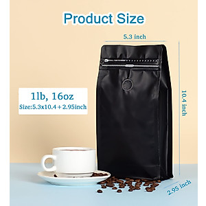 50 PCS Resealable Coffee Bags with Valve (1lb, 16oz) - Black Coffee Pouches Bags with One-way Degassing Valve for Coffee Bean Storage bag