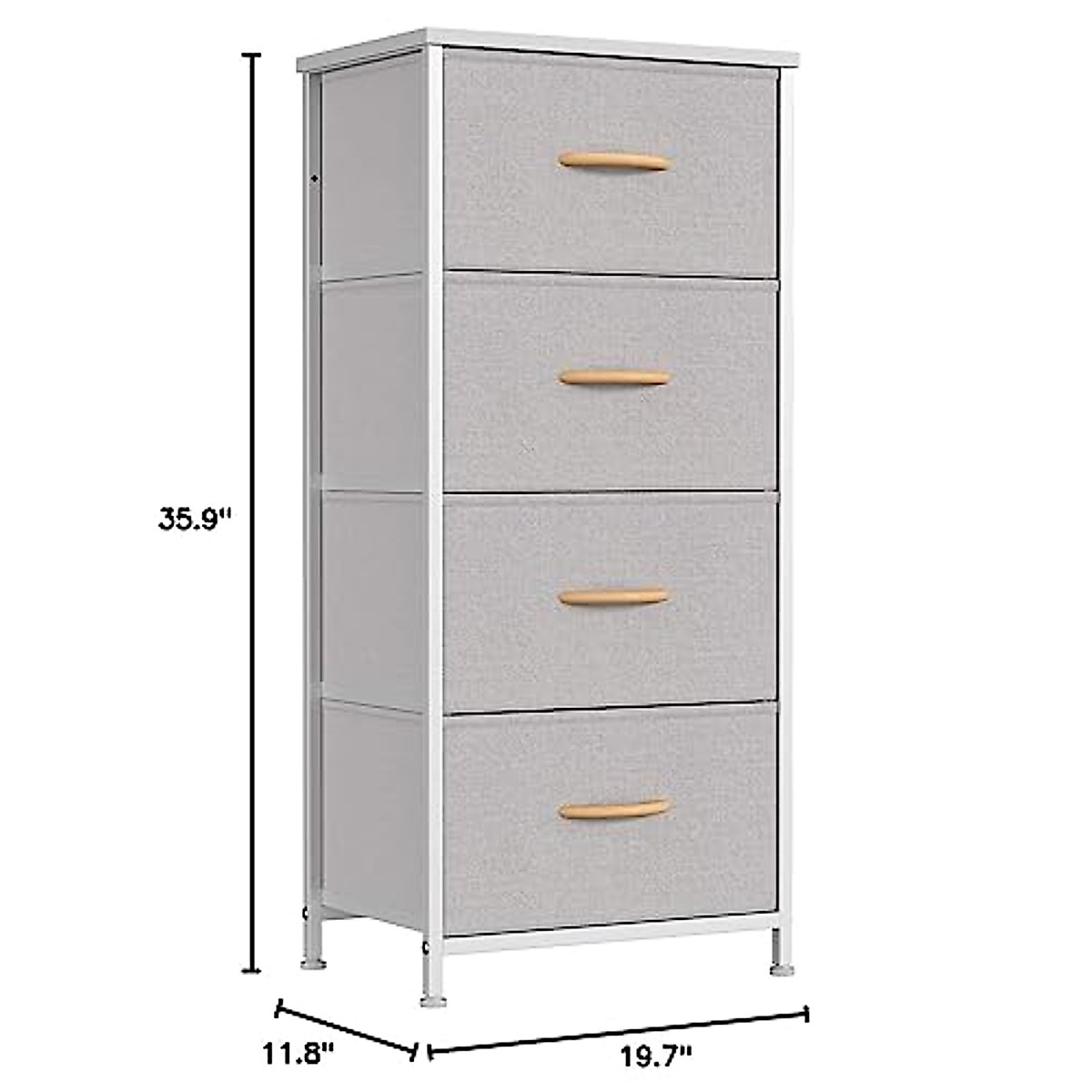BANTI Dresser for Bedroom with 4 Drawers, Storage Tower, Organizer Unit, Fabric Dresser for Hallway, Entryway, Closets, Sturdy Steel Frame, Wood Top, Easy Pull Handle, Light Grey