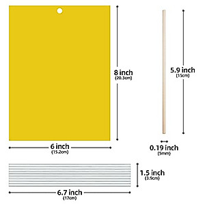 Kensizer 20-Pack Fruit Fly Trap, Yellow Sticky Gnat Traps Killer for Indoor/Outdoor Flying Plant Insect Like Fungus Gnats, Whiteflies, Aphids, Leaf Miners - 6x8 in, Twist Ties Included