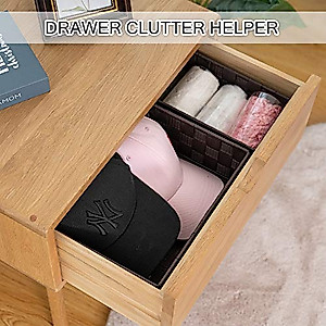 VK Living Woven Storage Box Basket Bin Container, Woven Strap Basket, Nylon Woven Box Basket, Underwear Bra Storage Organizer Divider for Drawer, Dresser, Closet, Black, Set of 4