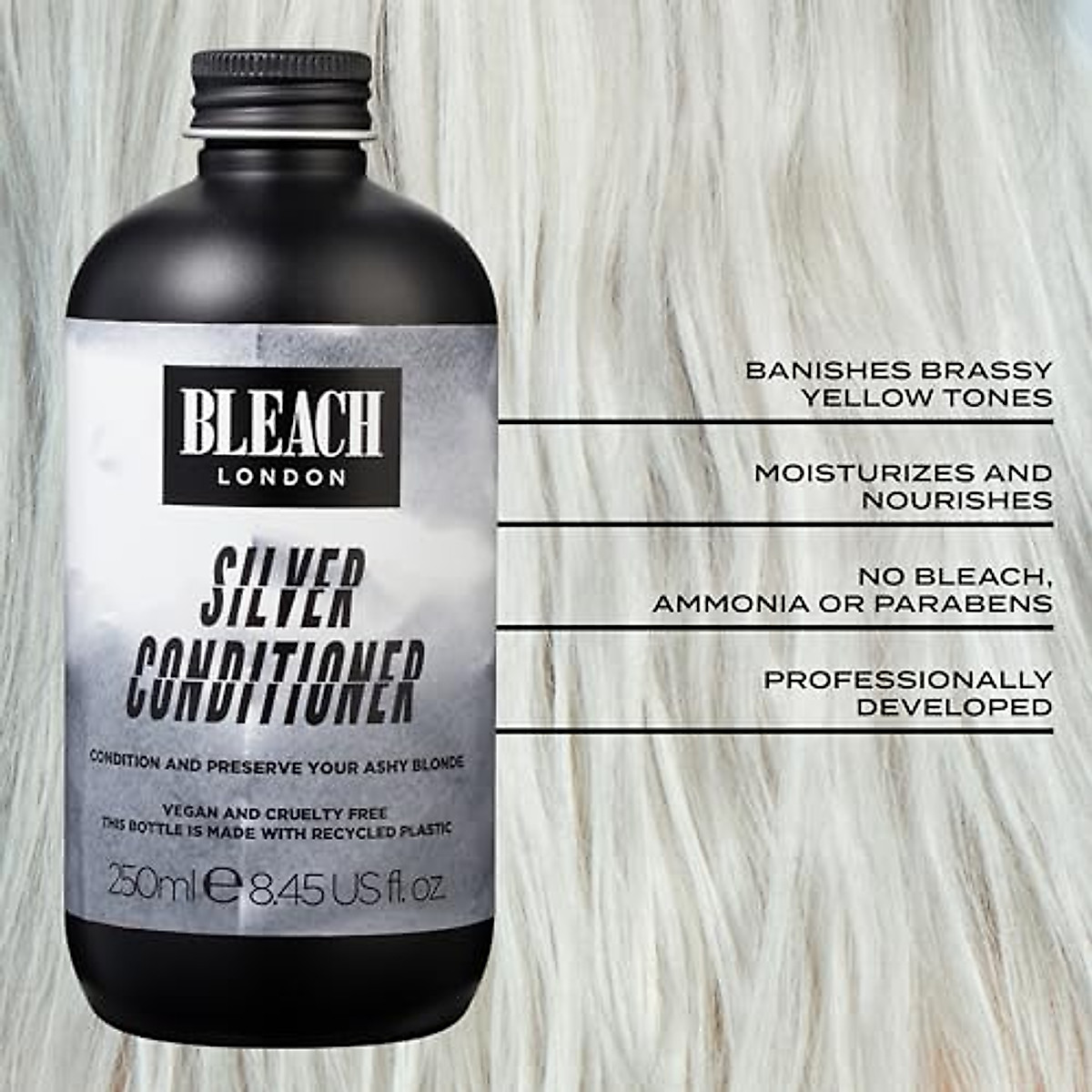 BLEACH LONDON Silver Conditioner - Ashy Blonde Rinse, Color Toning and Preserving, Vegan, Cruelty Free, Daily Hair Nourishment, Color Depositing Formula, 8.45 fl oz