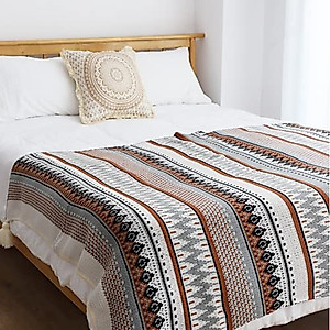 SahSahCasa Bohemian Knitted Throw Blanket wiz Tassels, Brown Throw Blanket for Sofa, Couch, Bed, Camping, Bohemian Decor for Room, Bedroom, Living Room