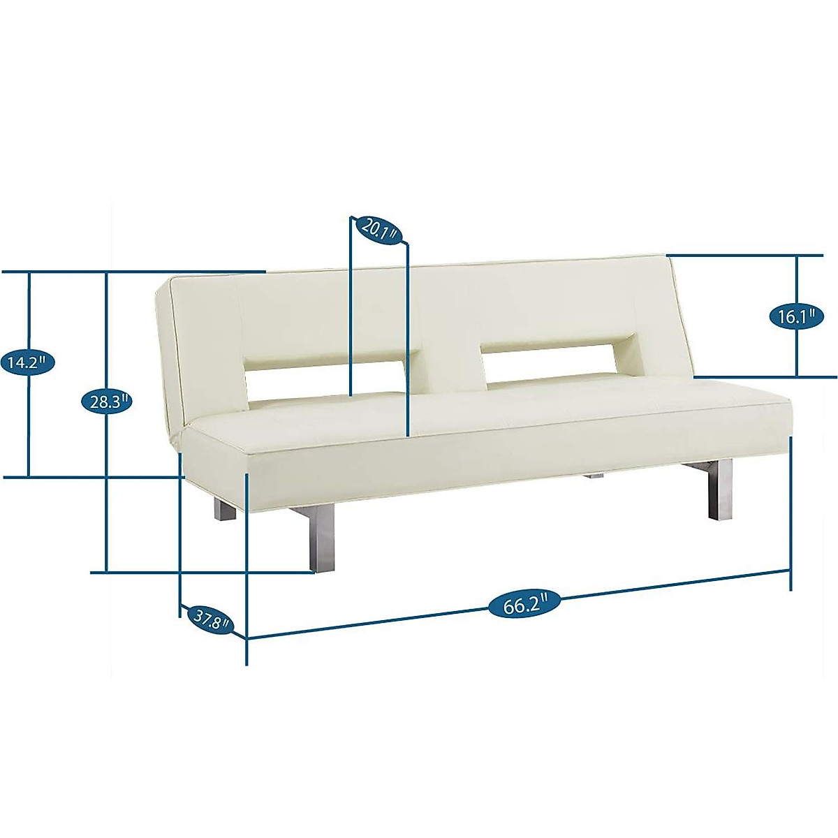 Astrid Futon Sofa Bed Faux Leather Futon Couch Modern Convertible Folding Sofa/Bed Couch with Chrome Legs Reclining Mini Coach Leather Futons Small Couch for Bedroom Living Rooms, Office - Cream