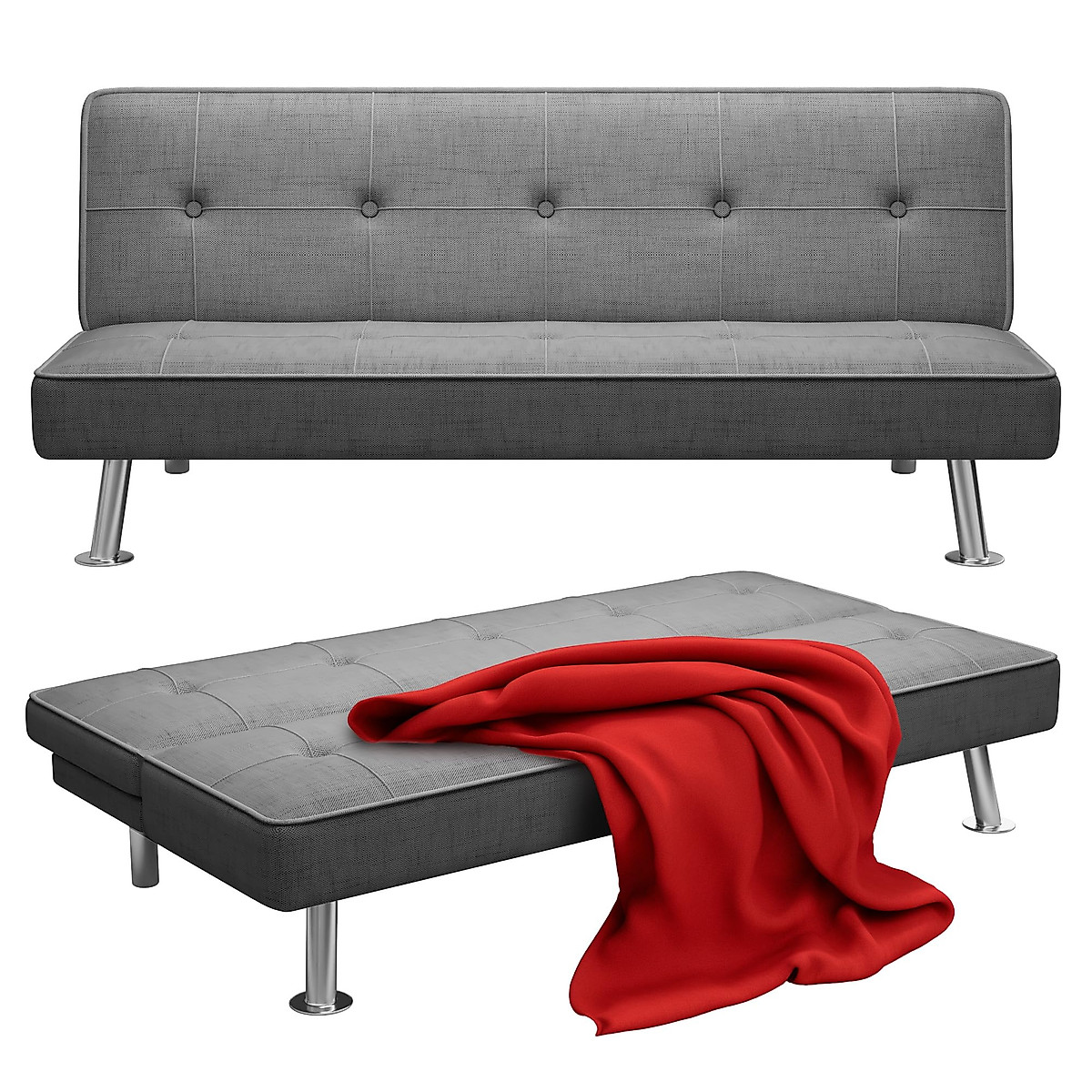 yoyomax Futon Sofa Bed Couch, Convertible Sofa Bed- Breathable Fabric Folding Sofa Bed Easy to Clean-Ideal for Bedroom, Living Room, Apartment and Office-Compact Design for Spacing Saving