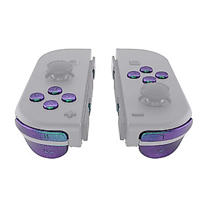 eXtremeRate DIY Full Set Buttons for Nintendo Switch & Switch OLED, Replacement Button for JoyCon, ABXY Direction Keys SR SL L R ZR ZL + - Home Capture Trigger Buttons Springs - Chameleon Green Purple