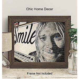 Cobain Graffiti Street Mural Art Print. Wall Art Poster - Unique Home Decor for Bedroom, Man Cave, Family or Living Room - Gift for Nirvana, 90's Alternative Music Fans - 8x10 Photo Unframed