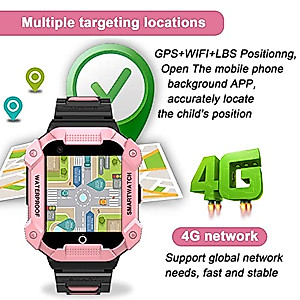 PTHTECHUS 4G Smart Watch for Kids - Smartwatch Phone with GPS Tracker,HD Camera, SOS, WiFi, Pedometer, Audio and Video Calling Voice Chat MP3 Waterproof Compatible Android and iOS for Girls Boys Gifts