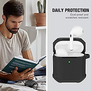 Airpods Case Cover, Ztacking Airpods 2 & 1 Protective Hard Case Rugged Full-Body Shockproof for Men Women with Keychain Front LED Visible Designed for Airpod Case 2nd Generation - Black
