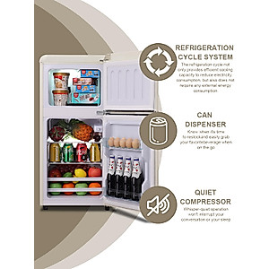 KRIB BLING 3.5 Cu.Ft Retro Refrigerator with Freezer 2 Door Energy Saving Top-Freezer Compact Refrigerator with 7 Level Adjustable Thermostat Control Cream