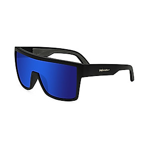 BOMBER Saftey Glasses for Men and Women, Blue Mirror Safety Lens, with Matte Black Square Frame and Non Slip Foam lining, Removable Side Shields included, z87 Compliant - BZ103BM