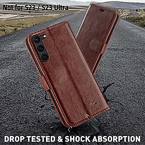 MONASAY Wallet Case for Galaxy S23+Plus 5G,[RFID Blocking] Flip Folio Leather Cell Phone Cover with Credit Card Holder for Samsung Galaxy S23+Plus 5G 6.6 inch, Brown