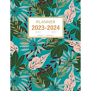Planner 2023-2024: 8.5 x 11 Weekly and Monthly Organizer from June 2023 to May 2024 | Massive Tropical Leaf Design Teal
