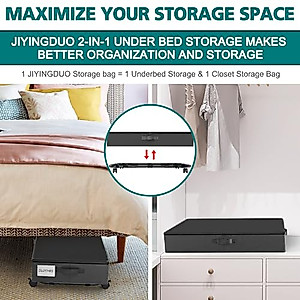 JIYINGDUO Upgraded Under Bed Storage with Wheels 2-in-1 Underbed Storage Bins Containers Label Shoe Storage Organizer Drawer Bag Solid Fabric for Bedroom Clothes Shoe Blanket (double black)