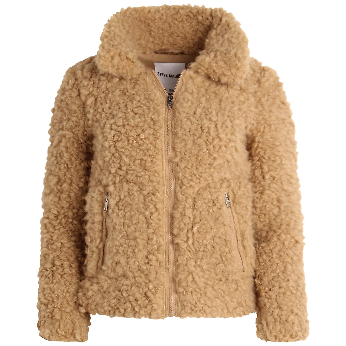 Steve Madden Girls' Jacket – Zip Up Sherpa Fleece Sweatshirt Jacket – Casual Teddy Coat for Girls (4-16), Size 7-8, Taupe