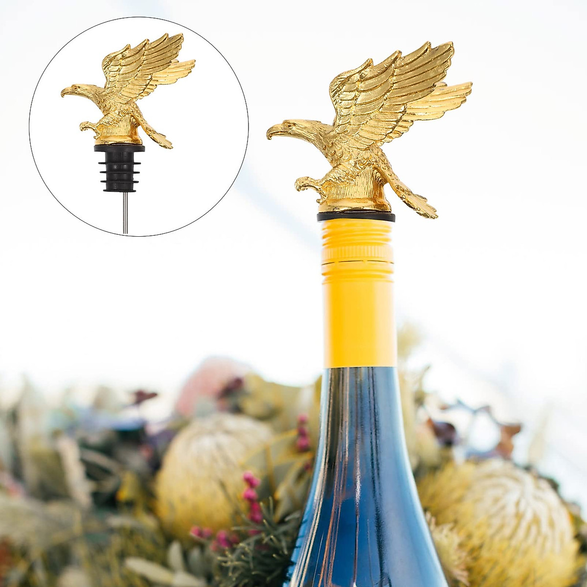 HEMOTON Wine Pourer Wine Aerator Eagle Head Animal Wine Pourer Bottle Decanter Spout Decorative Wine Bottle Stopper Home Bar Accessories (Golden)
