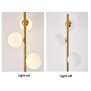 Dellemade LED Floor Lamp,3 Glass Globes Floor Light,LED Bulbs Included,Golden