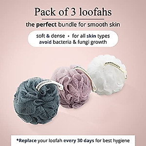 MainBasics Bath Shower Loofah Sponge Pouf Body Wash Scrubber (Set of 3)