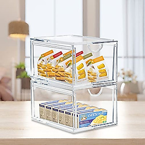 CECOLIC 2 Pack Stackable Cosmetic Organizer Drawers, Clear Acrylic Makeup Storage Organizer Box, Plastic Storage Bins Vanity Container for Bathroom Countertop, Bedroom Dresser, Kitchen Cabinets