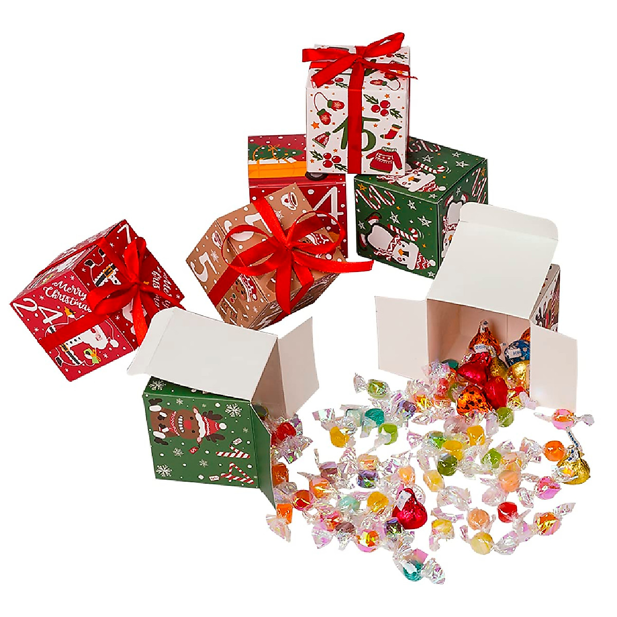 24 Pcs DIY Christmas Advent Calendar Boxes, 24 Days Advent Countdown Gift Boxes, Christmas Cardboard Number Boxes for Kids and Family, Xmas Holiday Decoration.